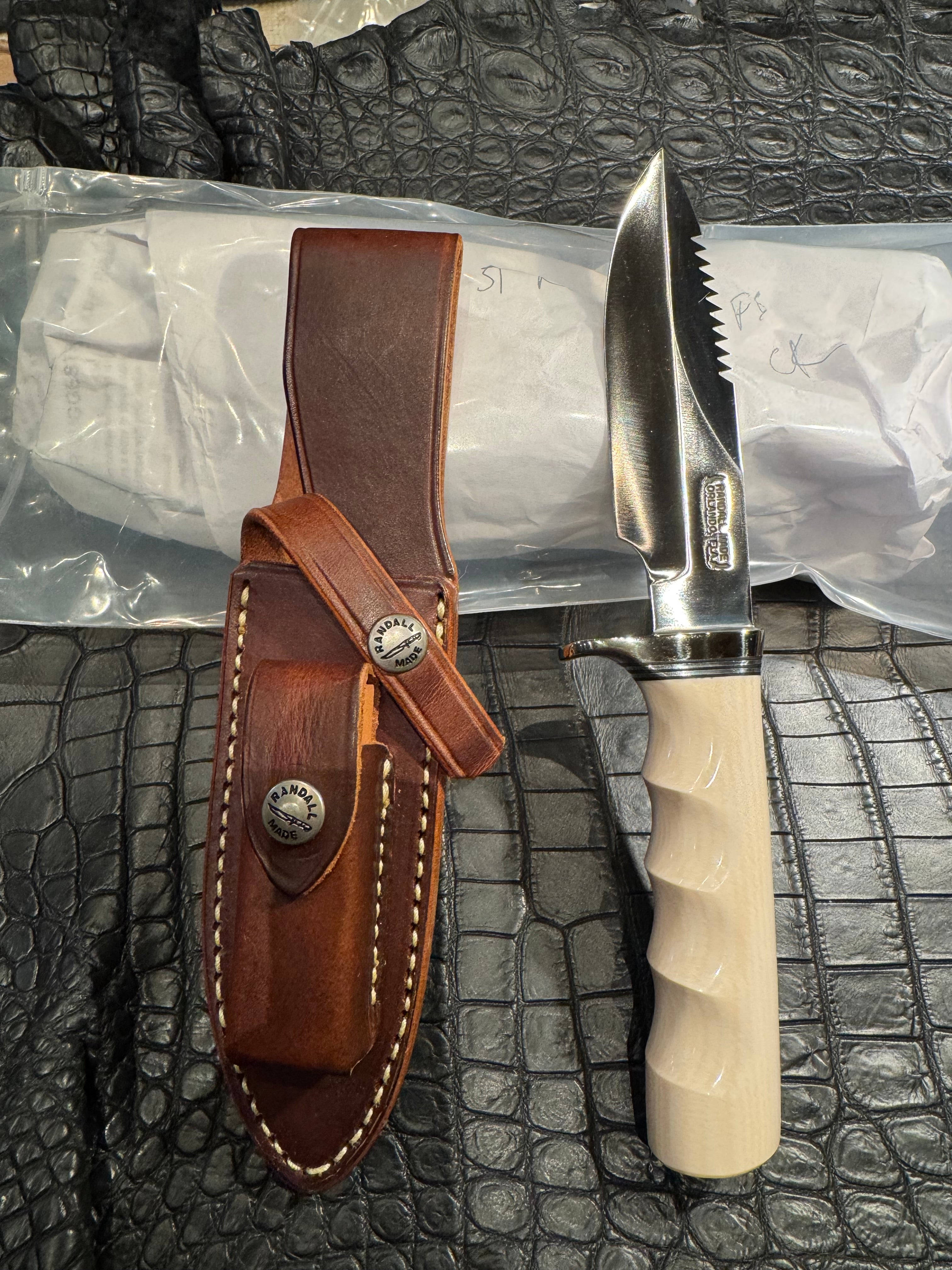 New Randall Combat Companion Knife Sawtooth Resin Ivory Finger Groove ...
