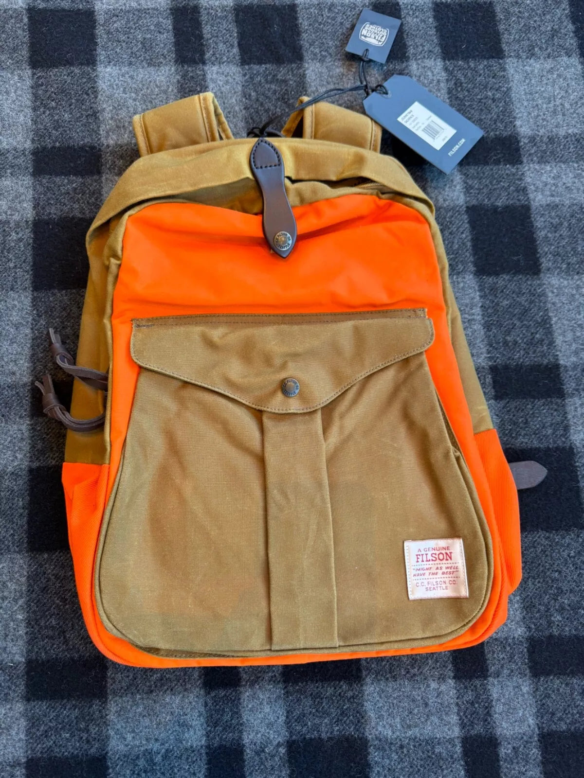 FILSON New JOURNEYMAN BACKPACK DARK TAN/FLAME NWT unused Imported 2028 ...